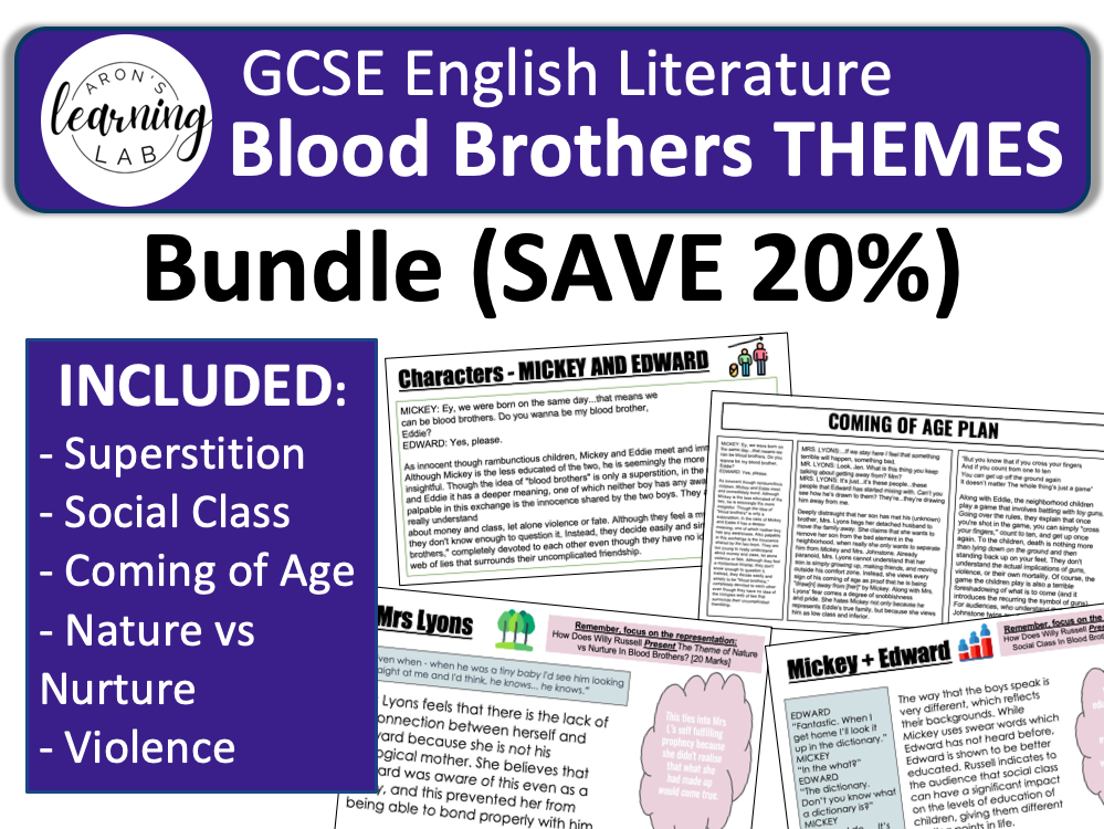 Blood Brothers Themes GCSE English Literature BUNDLE | Teaching Resources