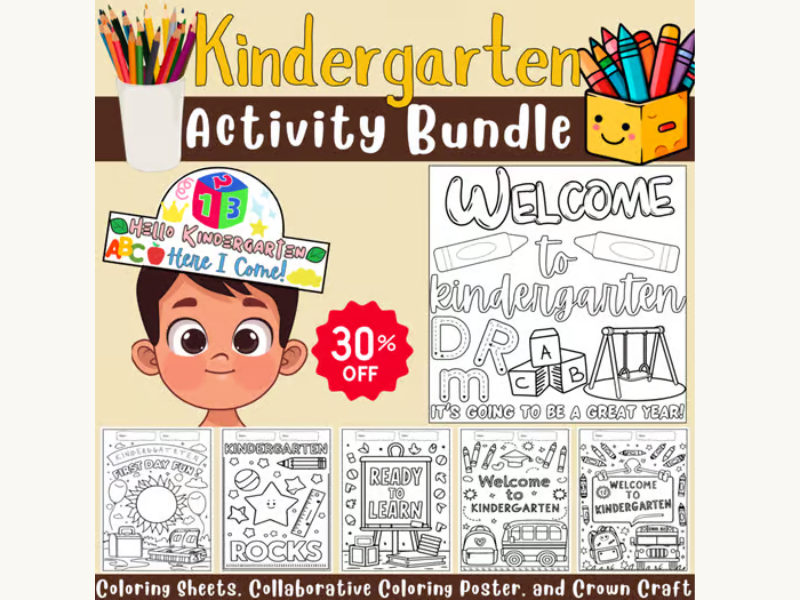 Kindergarten Back to School Bundle | Coloring Sheets, Collaborative ...