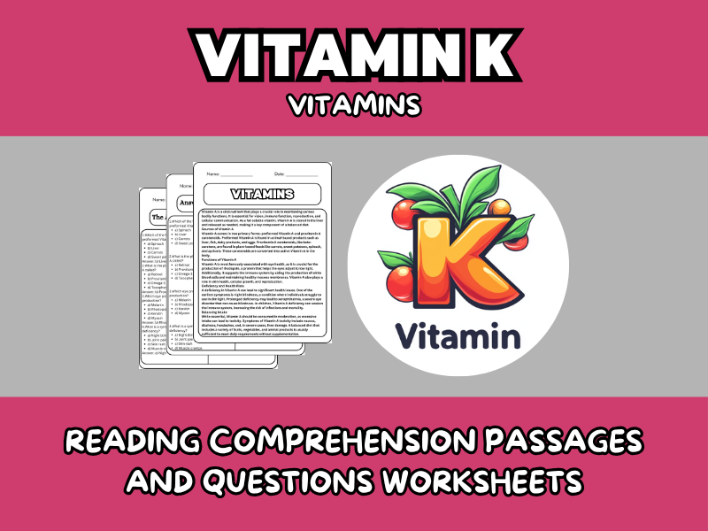 Vitamin K - Vitamins Reading Comprehension Passages and Questions ...
