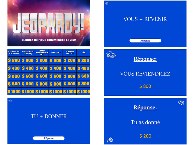 French Jeopardy PPT Game - Verbs in the Past (PC, IMP, PQP) - Les temps ...