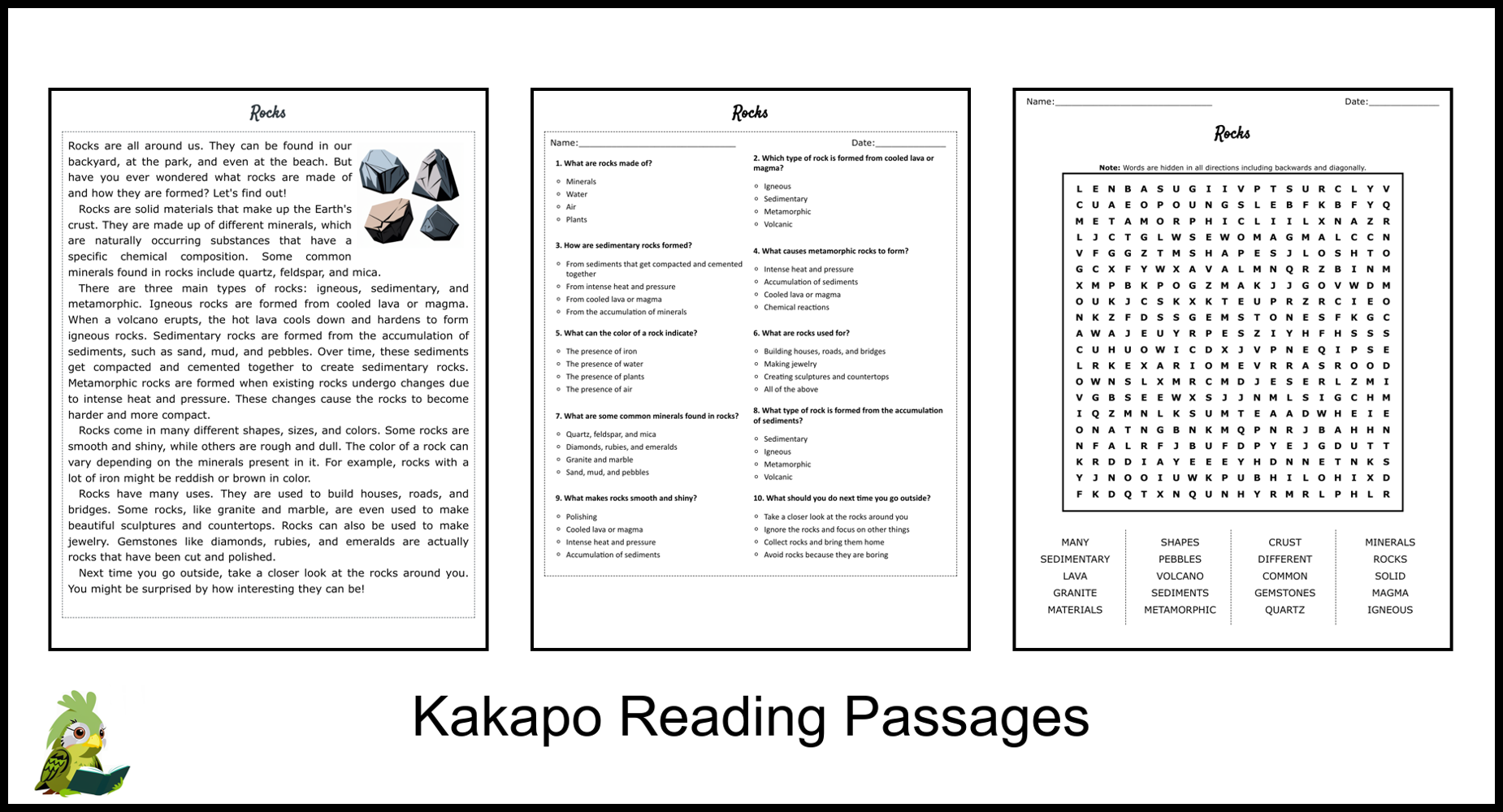Rocks And Minerals Reading Comprehension Worksheets Minerals Worksheet