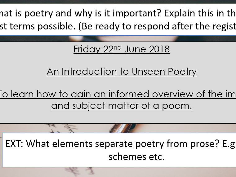 Unseen Poetry: Full Unit of Work. | Teaching Resources