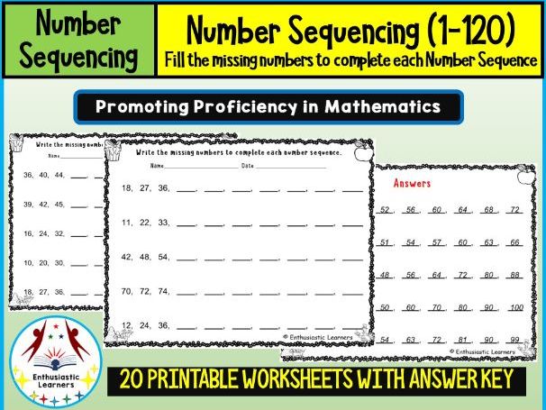 Number Sequencing (1-120) – Fill the Missing Number to Complete Each ...