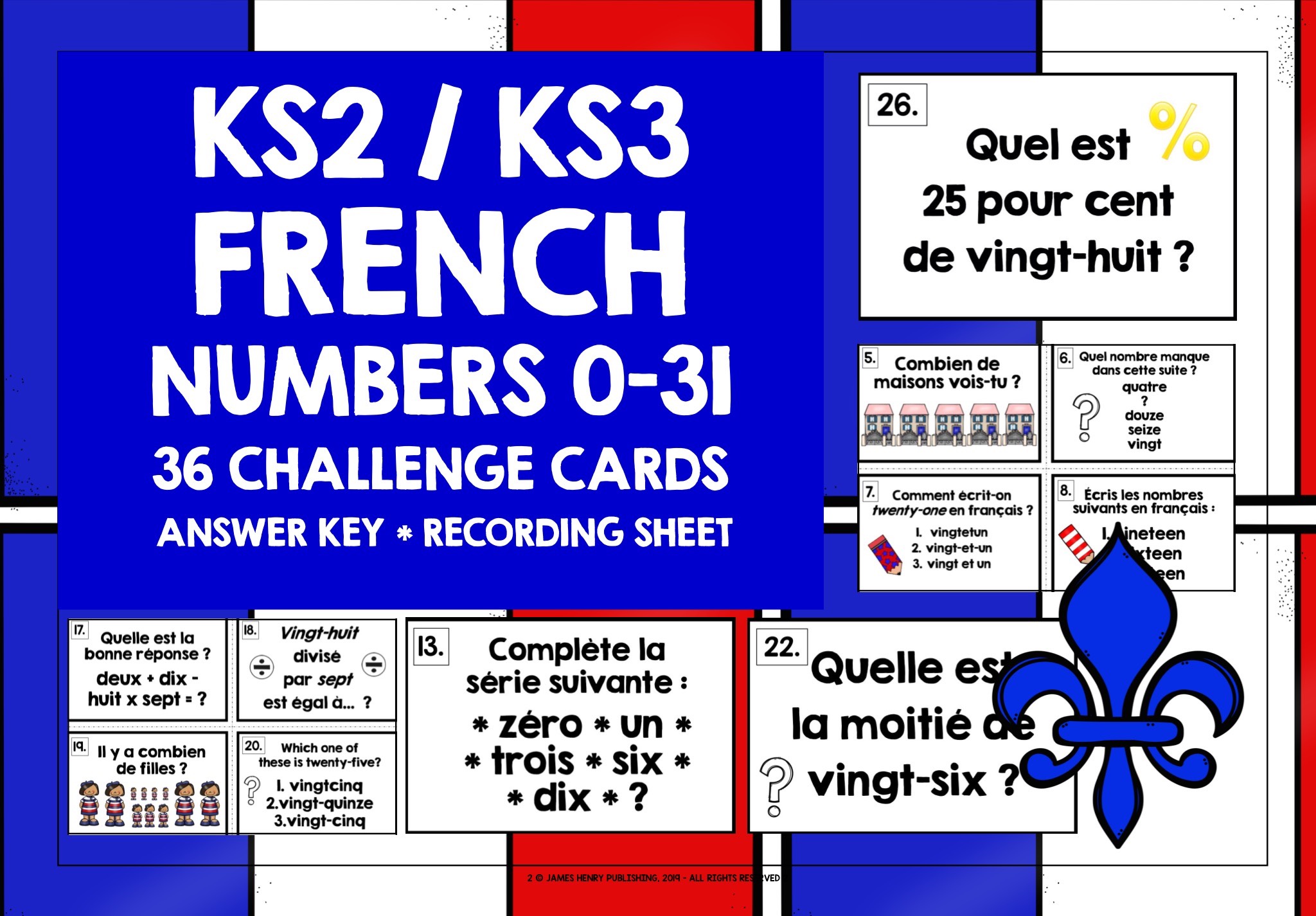FRENCH NUMBERS 0-31 CHALLENGE CARDS | Teaching Resources