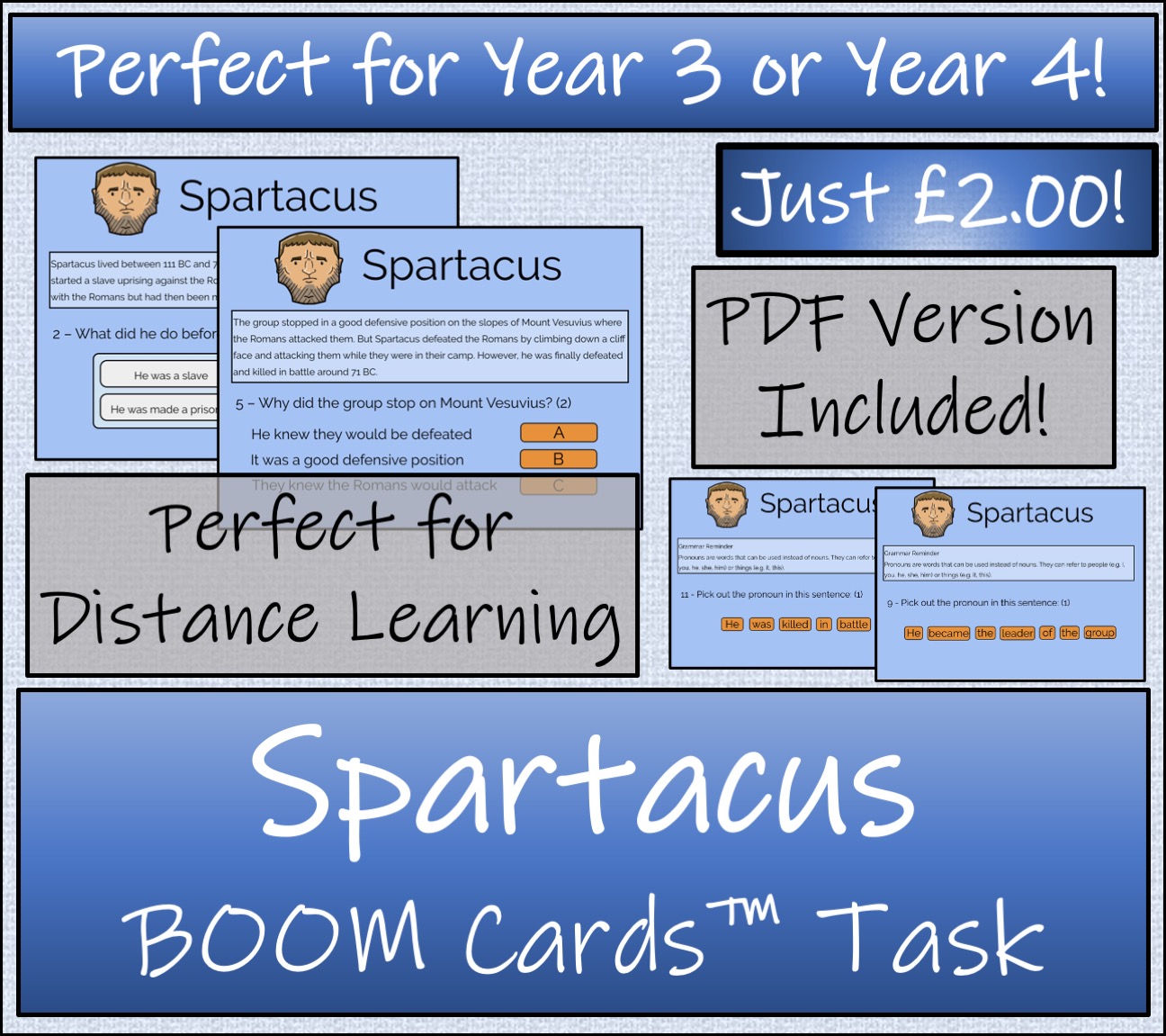 Spartacus - LKS2 BOOM Cards™ Comprehension Activity | Teaching Resources