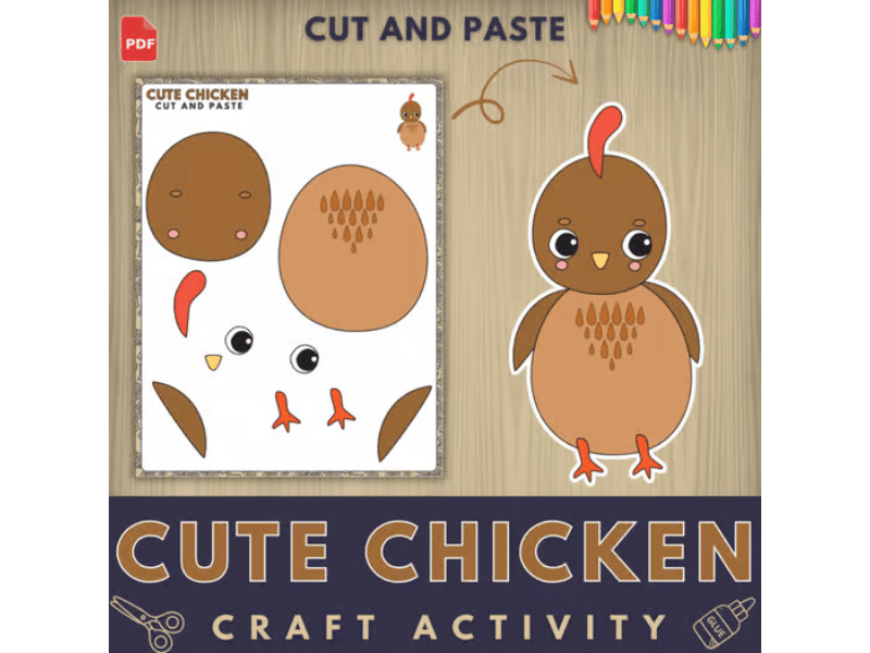 Cute Chicken Craft Activity | Color, Cut and Paste Farm Animal Craft ...