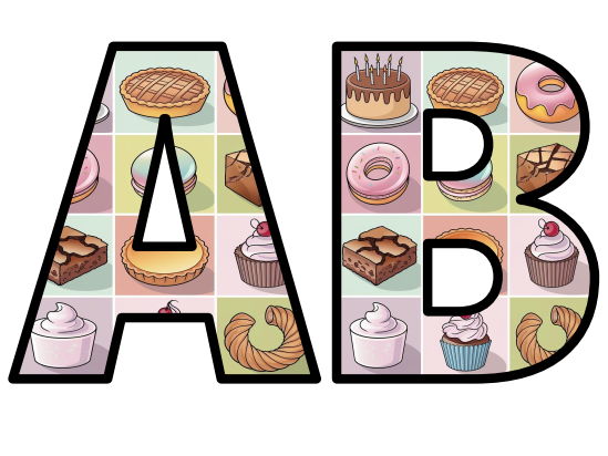 Cakes Puddings Desserts Sweet Treats Sugar Lettering Set Display Title ...