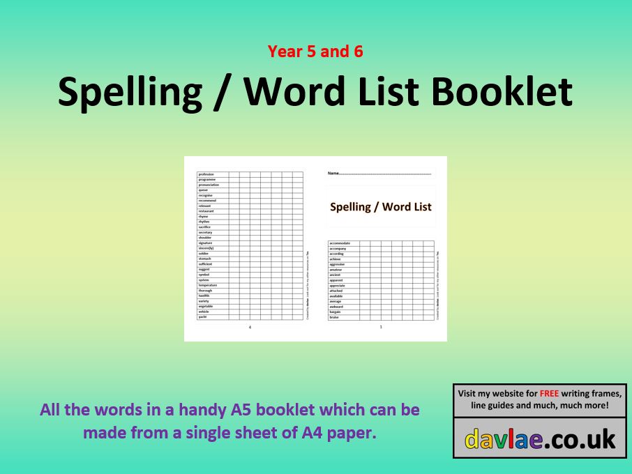 Year 5 And 6 Spelling Word List Booklet Teaching Resources
