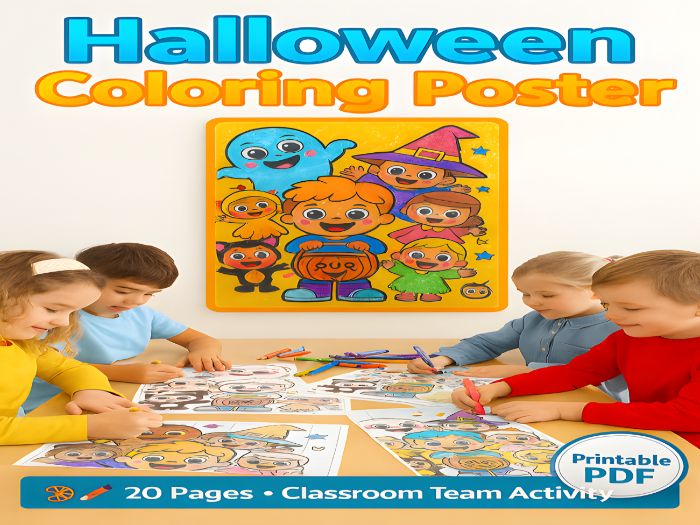 Halloween Collaborative Coloring Poster Classroom Team Activity ...