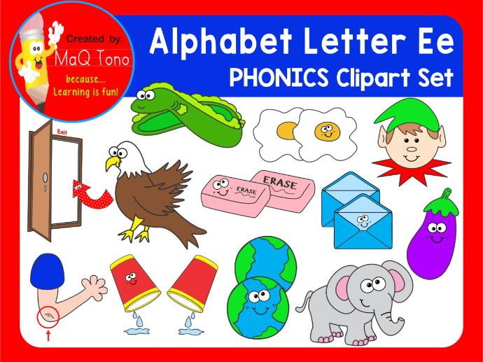 Alphabet Letter Ee Phonics Clipart Set by makutono - Teaching Resources ...