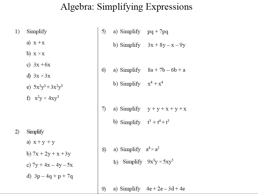 GCSE Maths Algebra Worksheets Simplifying Expressions Teaching Resources GCSE Maths Algebra Worksheets Simplifying Expressions Teaching Resources