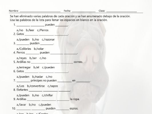 Ability Modals Missing Words Spanish Worksheet | Teaching Resources