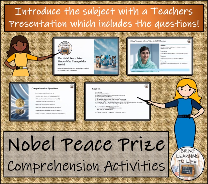 Nobel Peace Prize Reading Comprehension Activities | Year 3 or Year 4 ...