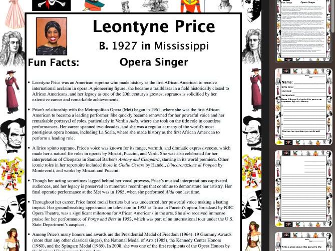 Leontyne Price PACKET & ACTIVITIES, Important Historical Figures Series ...