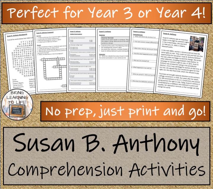 Susan B. Anthony Reading Comprehension Activities | Year 3 or Year 4 ...