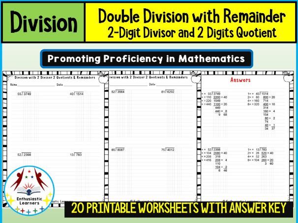 Double Division with Remainder – 2-Digit Divisor & 2-Digit Quotient ...