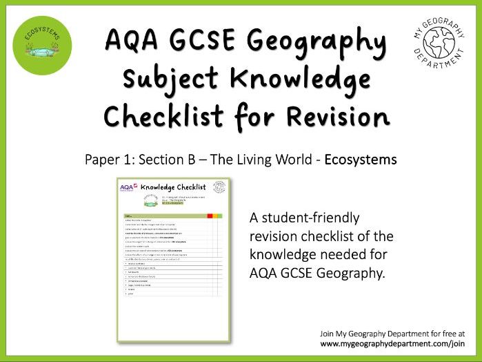 Revision Subject Knowledge Checkilst - Ecosystems - GCSE Geography AQA ...