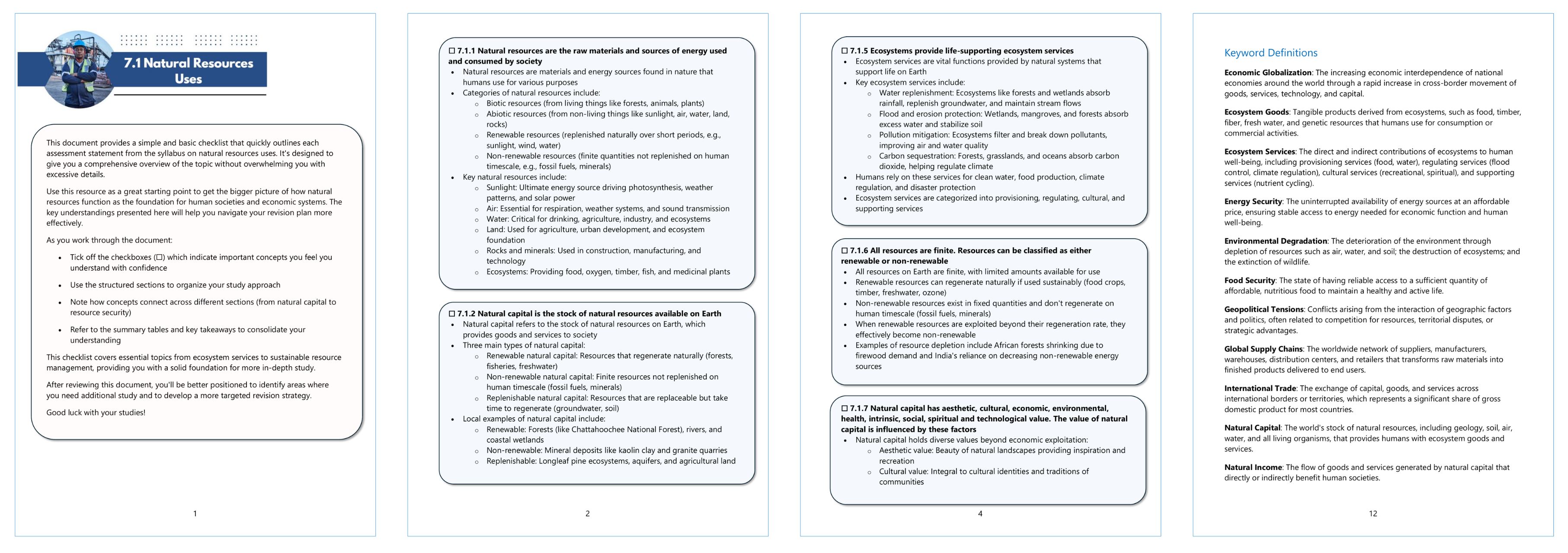 IB DP ESS 7.1: Natural Resources Condensed Revision Outline 2026 ...