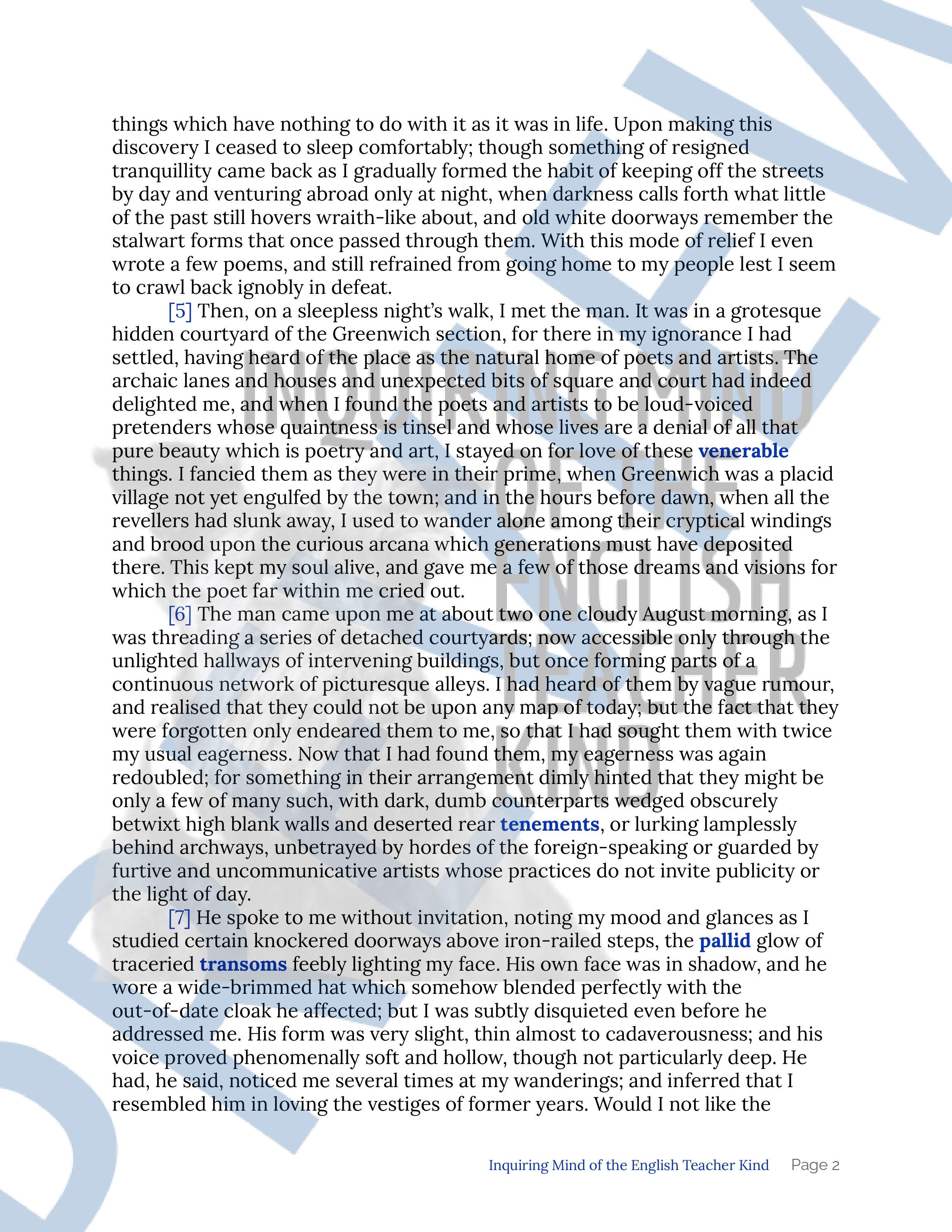 "He" by H.P. Lovecraft Quiz and Answer Key | Fantasy Literature ...