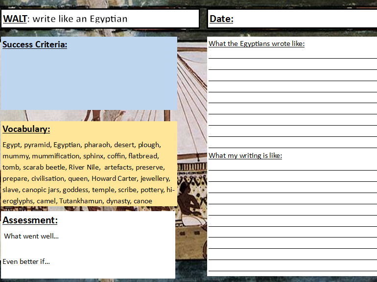EGYPTIAN WRITING SUPPORT SHEET KS2 | Teaching Resources