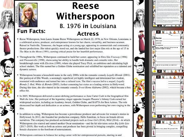 Reese Witherspoon PACKET & ACTIVITIES, Important Historical Figures ...