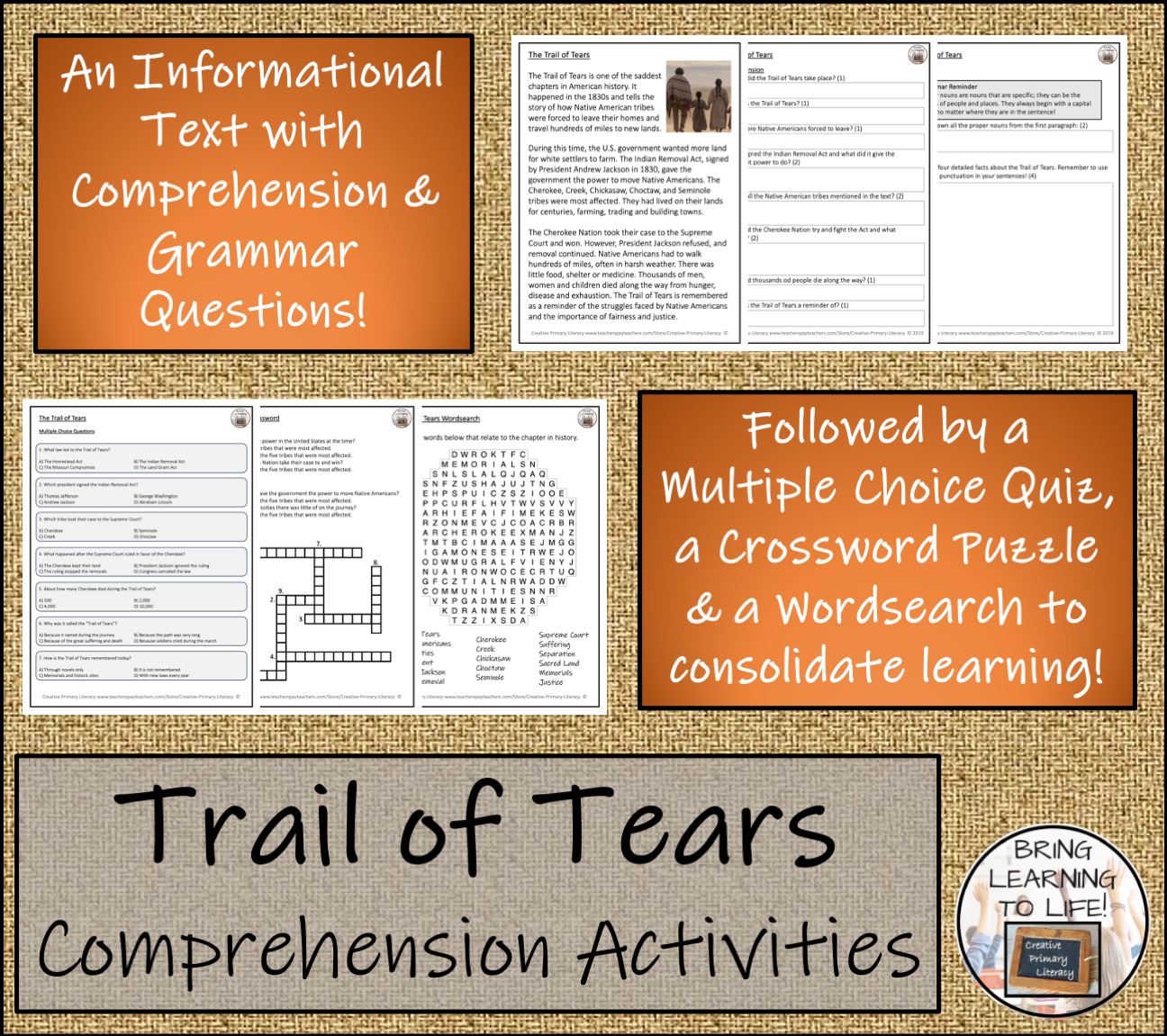 Trail of Tears Reading Comprehension Activities | Year 3 or Year 4 ...