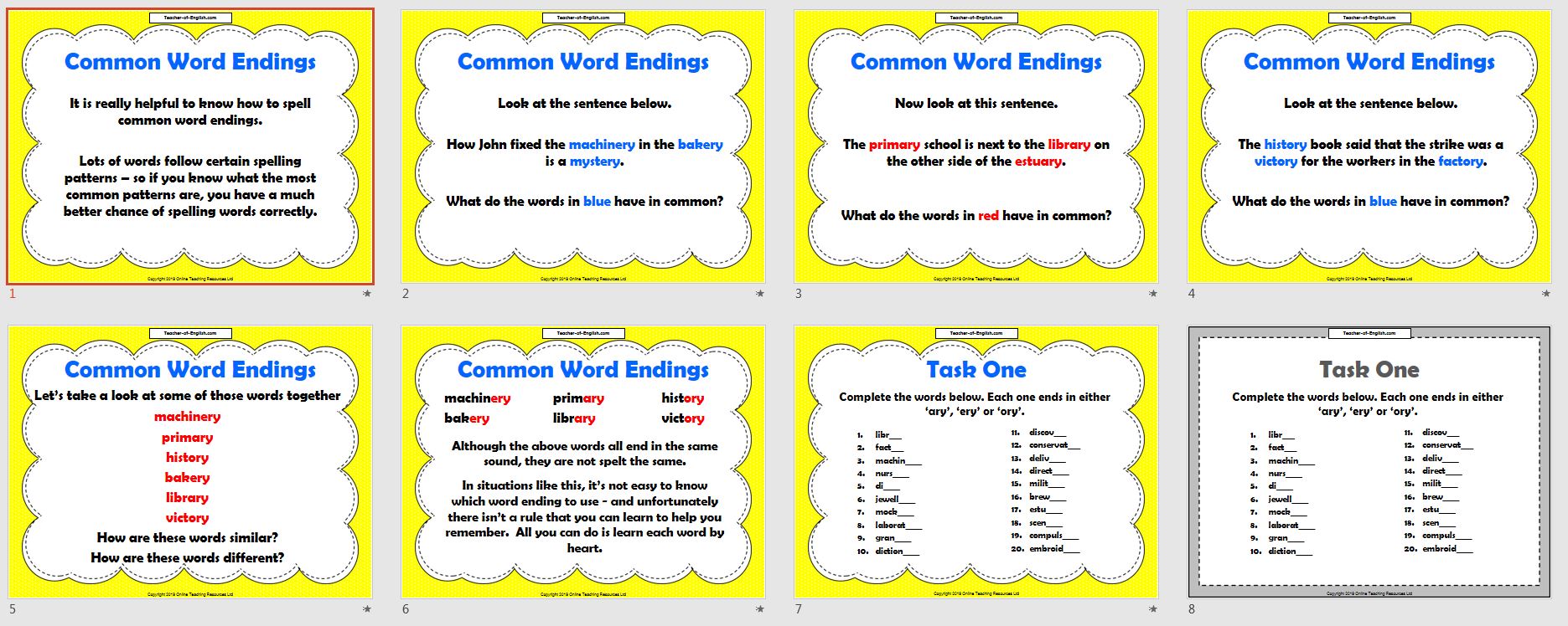 Common Word Endings 2 Teaching Resources