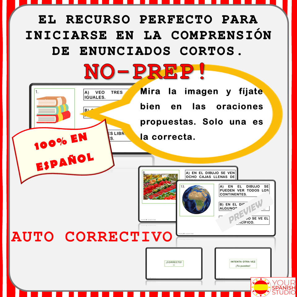 Digital reading comprehesnion game in Spanish Inicial alto 28 preguntas ...