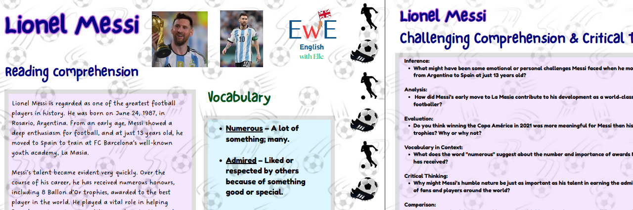 Football Reading Comprehension - Lionel Messi + Cristiano Ronaldo ...