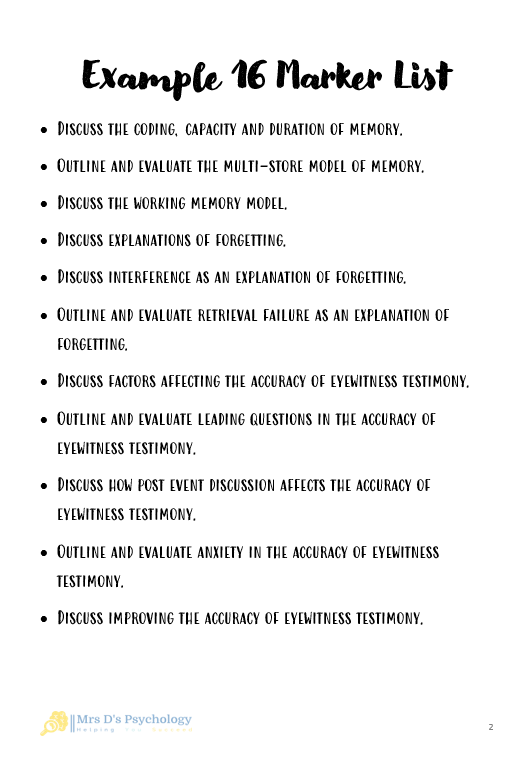 Memory - Exam Preparation / Revision Materials (New Spec - A Level ...