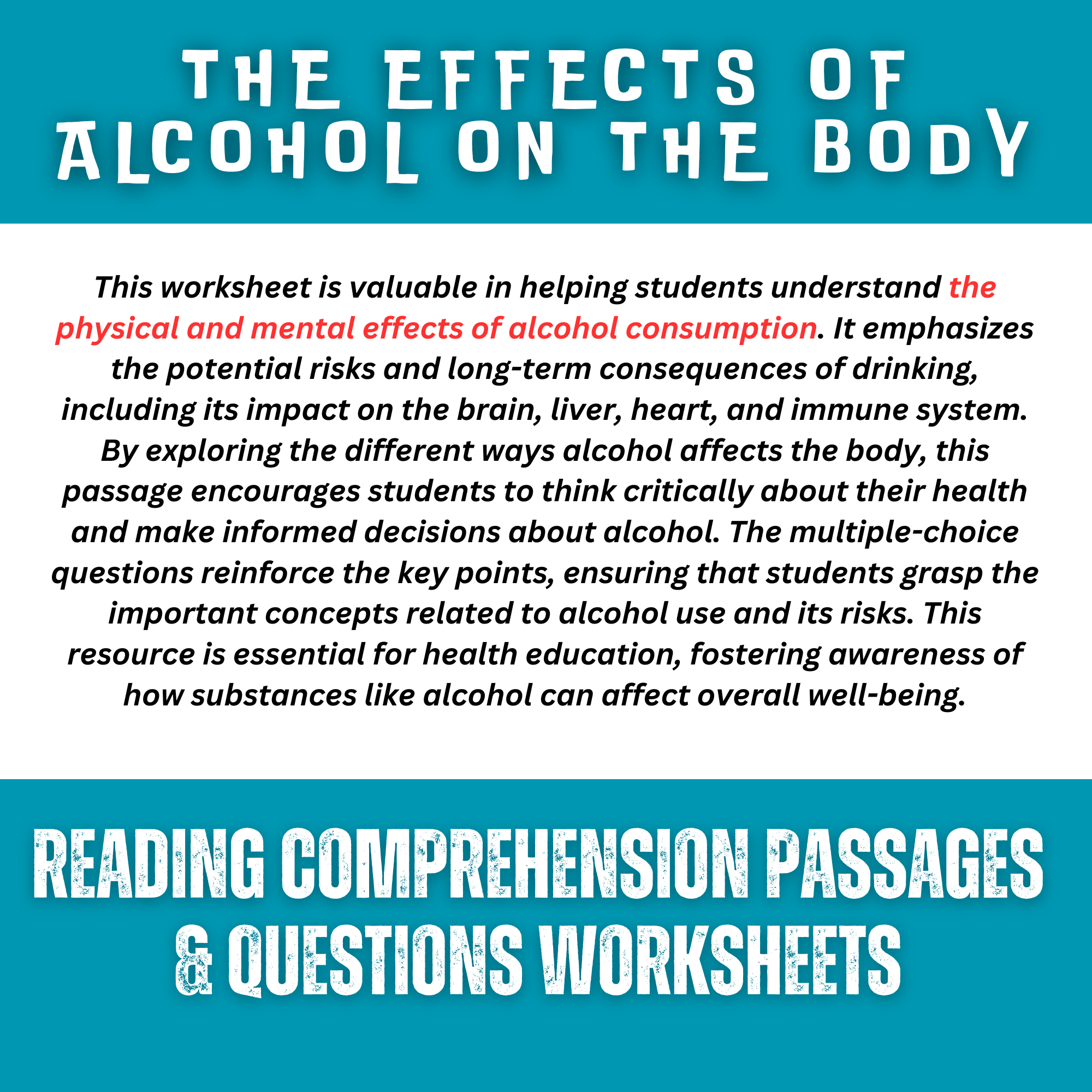 The Effects of Alcohol on the Body - Health Reading Worksheet ...
