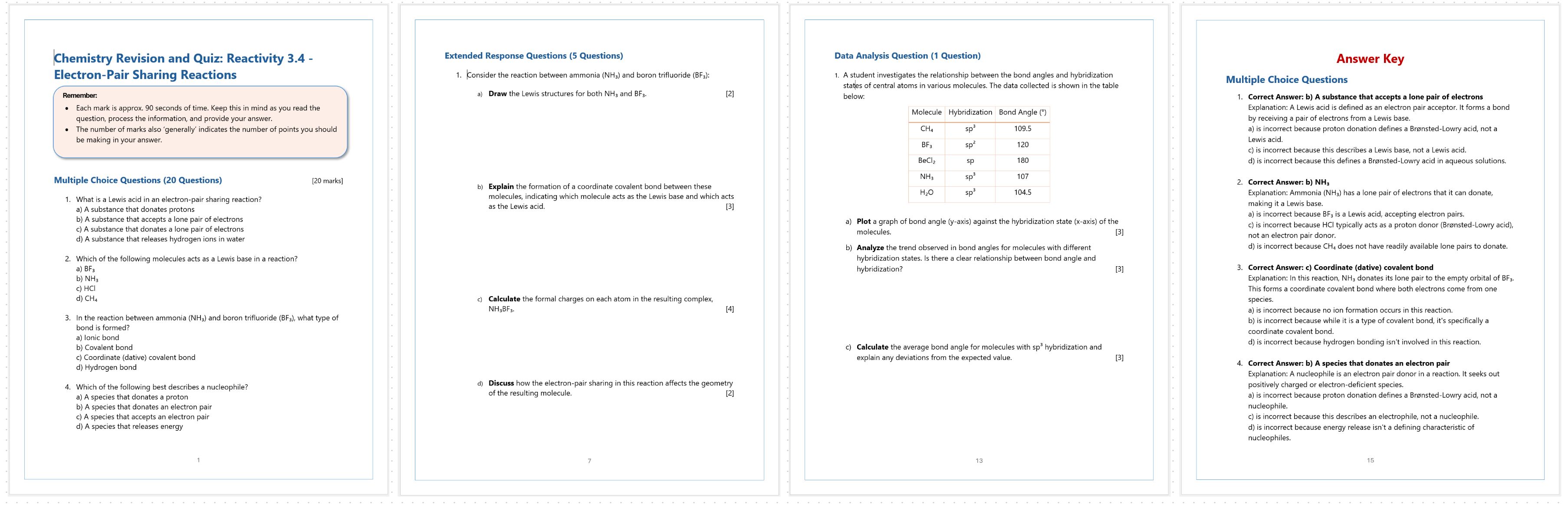 IB DP Chemistry R3.4: Electron Pair Sharing Quiz & Revision Worksheets ...