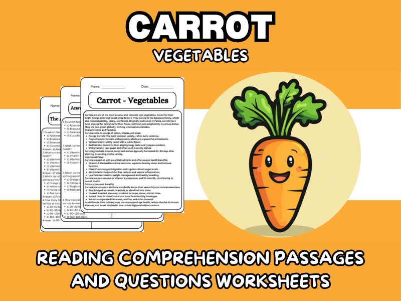 Carrot - Vegetables Reading Comprehension Passages and Questions ...
