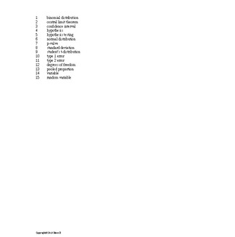 Hypothesis Testing: One and Two Samples Word Scramble for a Statistics ...