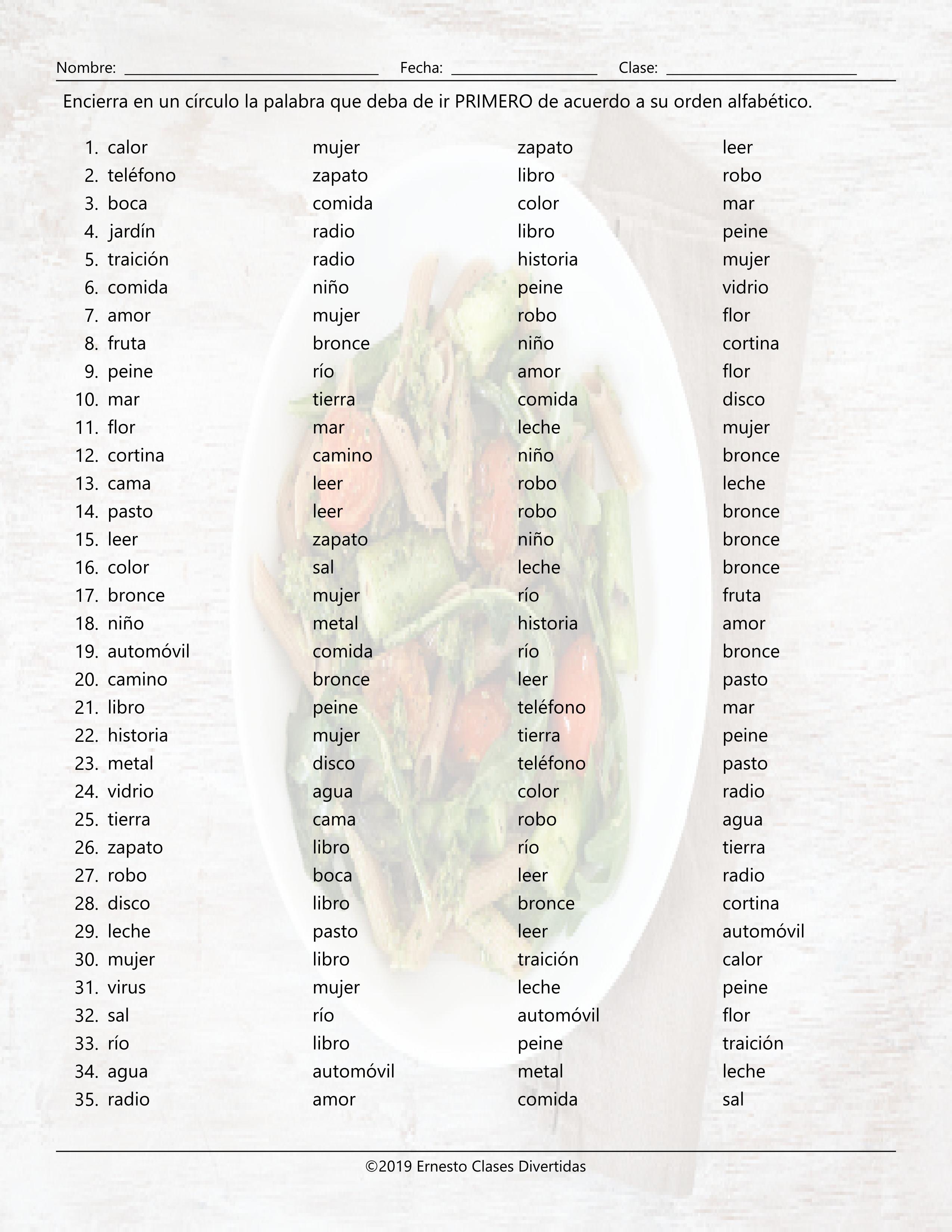Word Families Alphabetical Order II Spanish Worksheet Teaching Resources Word Families Alphabetical Order II Spanish Worksheet Teaching Resources