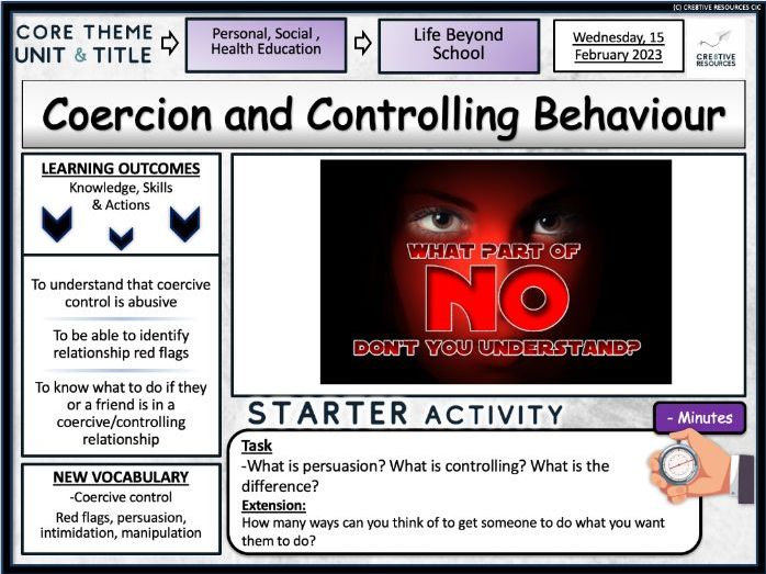 Coercion + Controlling Behaviour PSHE | Teaching Resources
