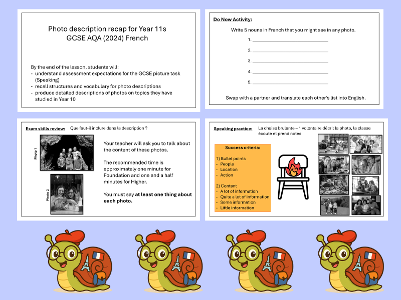 KS4 French GCSE AQA (2024) Photo Description Recap for Year 11s ...