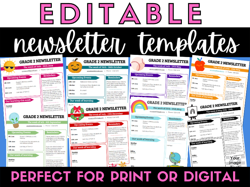 Editable Class Newsletter Templates (8 color themes) | Teaching Resources