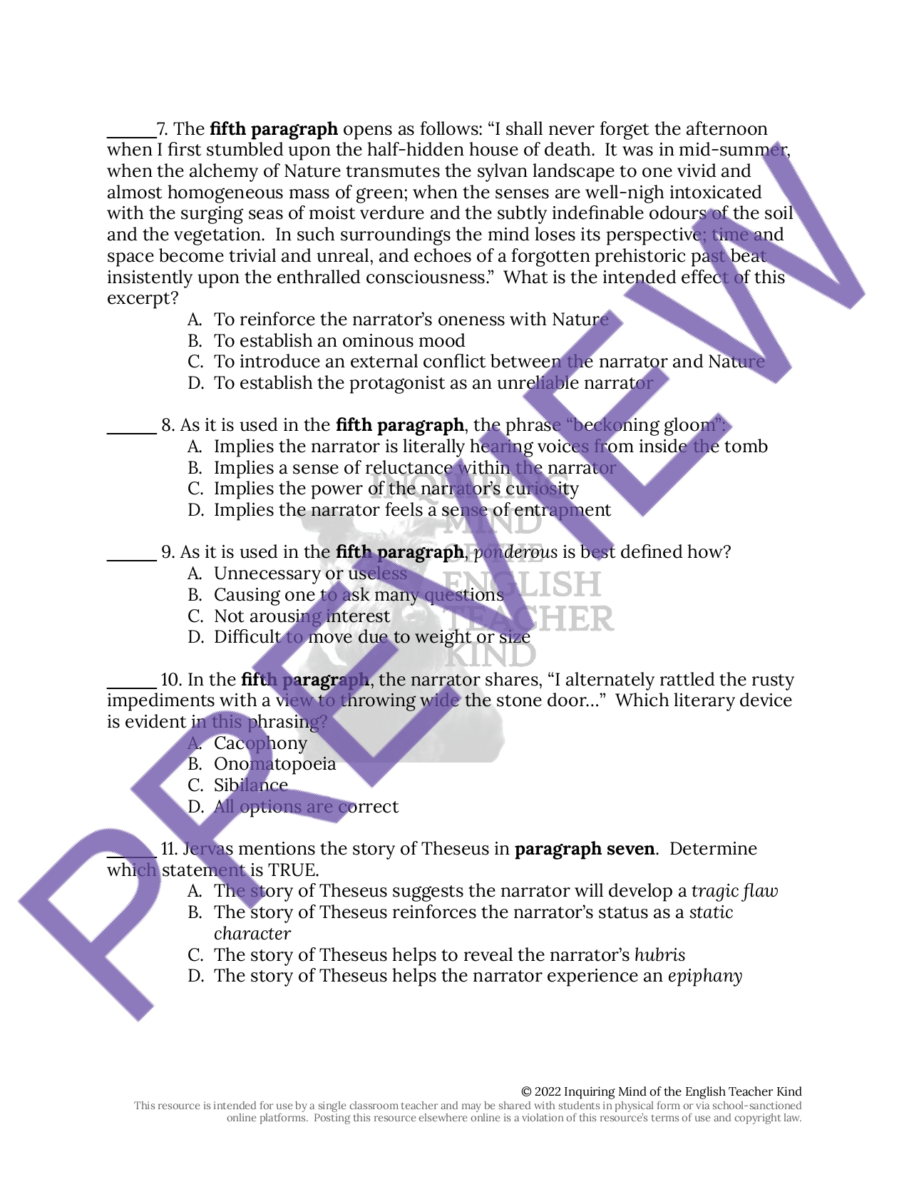 “The Tomb” by H.P. Lovecraft Close Reading Analysis Worksheet ...