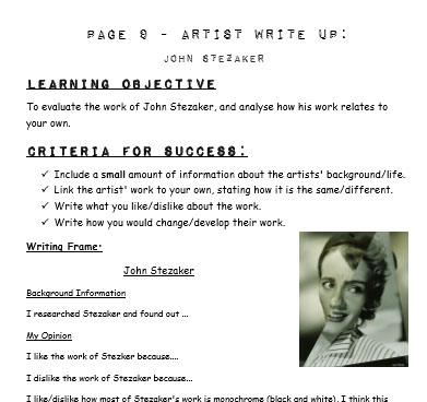 Identity /Portraiture Student Scheme of Work and Artist Writing Frames ...