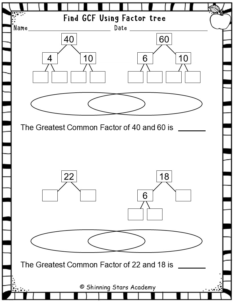 Find Greatest Common Factor (GCF) Using Factor Trees | Printable ...