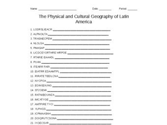 The Physical and Cultural Geography of Latin America Word Scramble ...