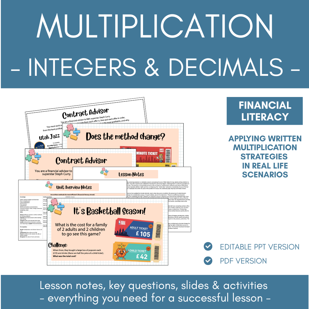 Multiplying Integers & Decimals | Financial Literacy | Lesson Notes ...