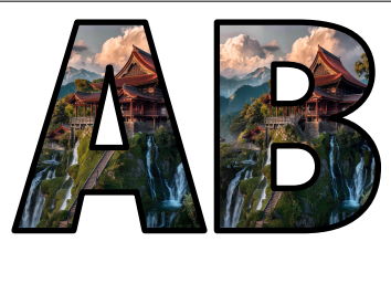 Asian House Cliff Art Lettering Set Display Title Letters Numbers Signs ...