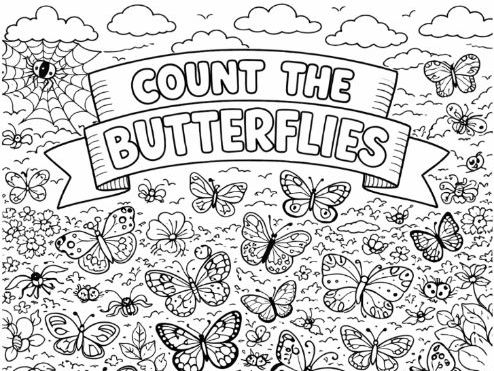 Count the Butterflies Colouring Page | Teaching Resources