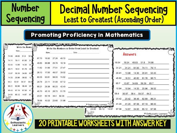 Decimal (up to 2 Decimal Points) Number Sequencing – Least to Greatest ...