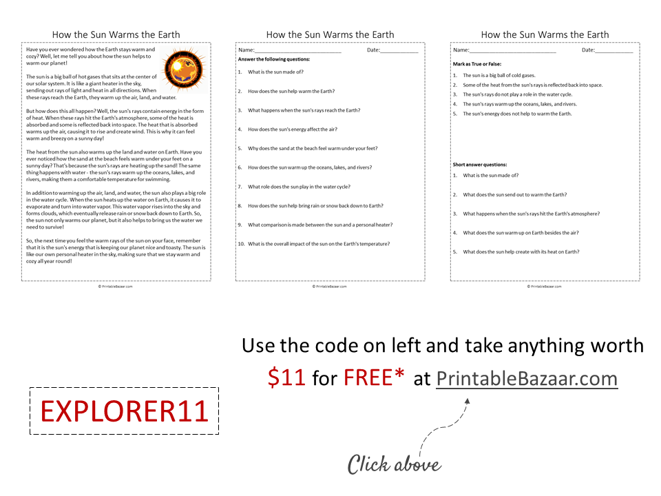 How the Sun Warms the Earth Reading Comprehension Passage Printable ...