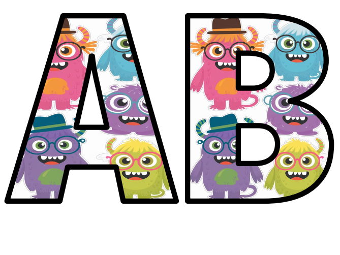 Cute Monsters Aliens Happy Clip Art Cartoon 3D Lettering Set Display ...