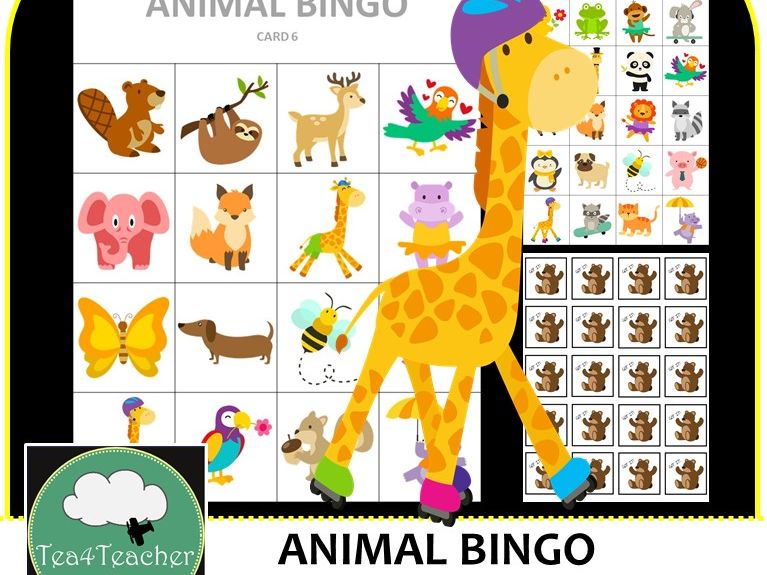 Animals Bingo - Cute Animal Themed Bingo Game for Preschool & K-2 kids ...