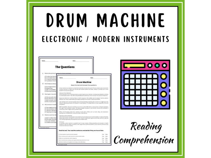 Drum Machine Reading Comprehension Passages & Questions Worksheets ...